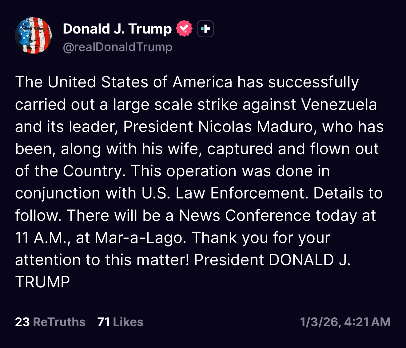 US Captures Venezuelan President and First Lady in Early Morning Strikes